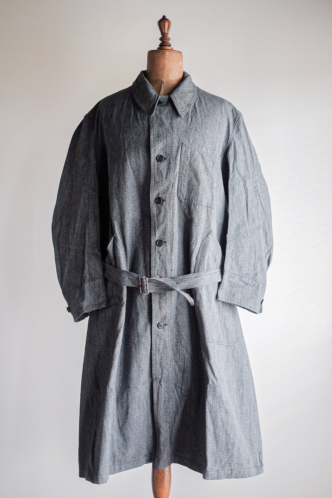 [~ 50's] French Vintage PTT BLACK CHAMBRAY ATELIER COAT "DEAD STOCK"