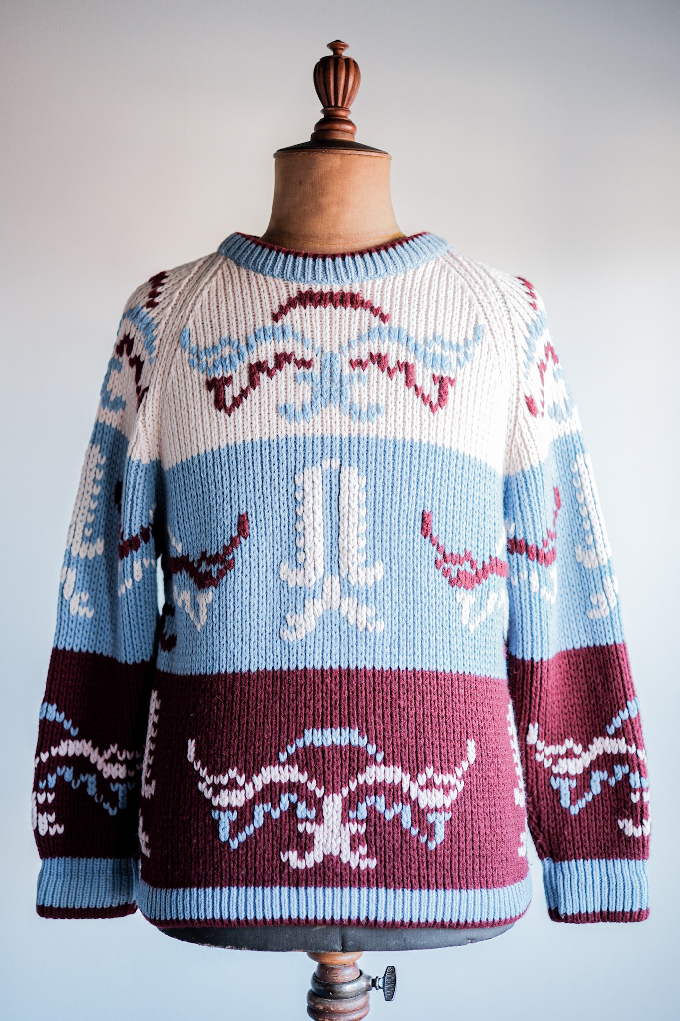 60's】British Vintage Fisherman Crew Neck Wool Jumper "Handmade"