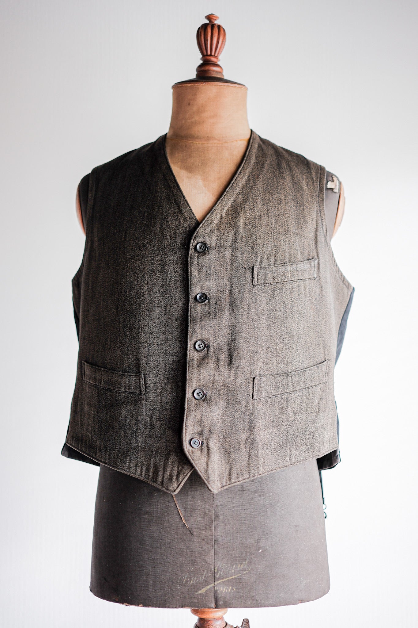 50's】French Vintage Brown Salt & Pepper Cotton Work Gilet
