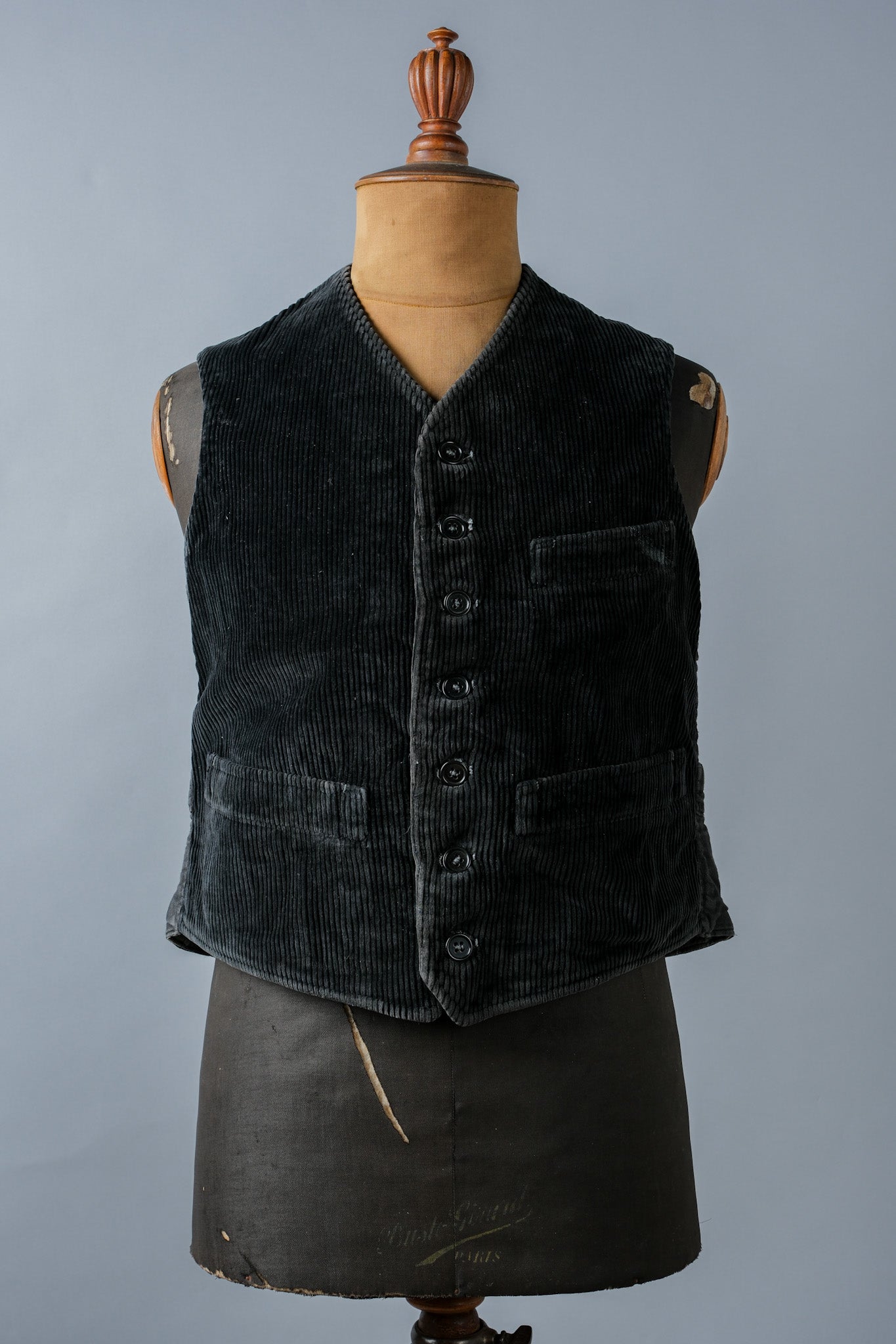 40's】French Vintage Black Corduroy Work Gilet "Adolphe Lafont"