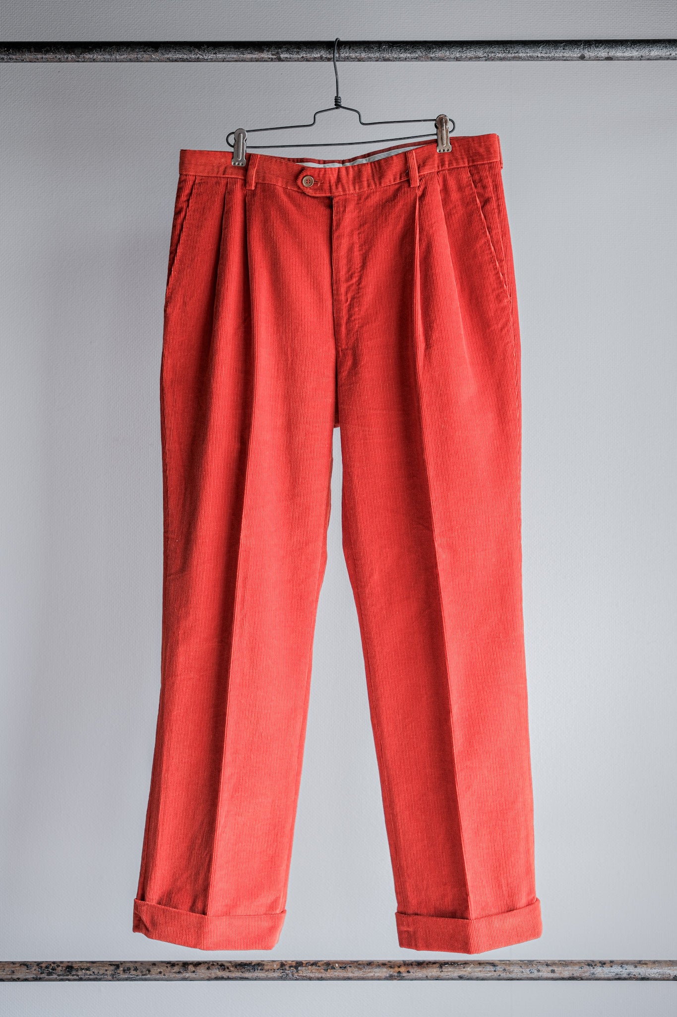 90's】Italian Vintage 2 Tuck Turn Up Corduroy Trousers Size.50