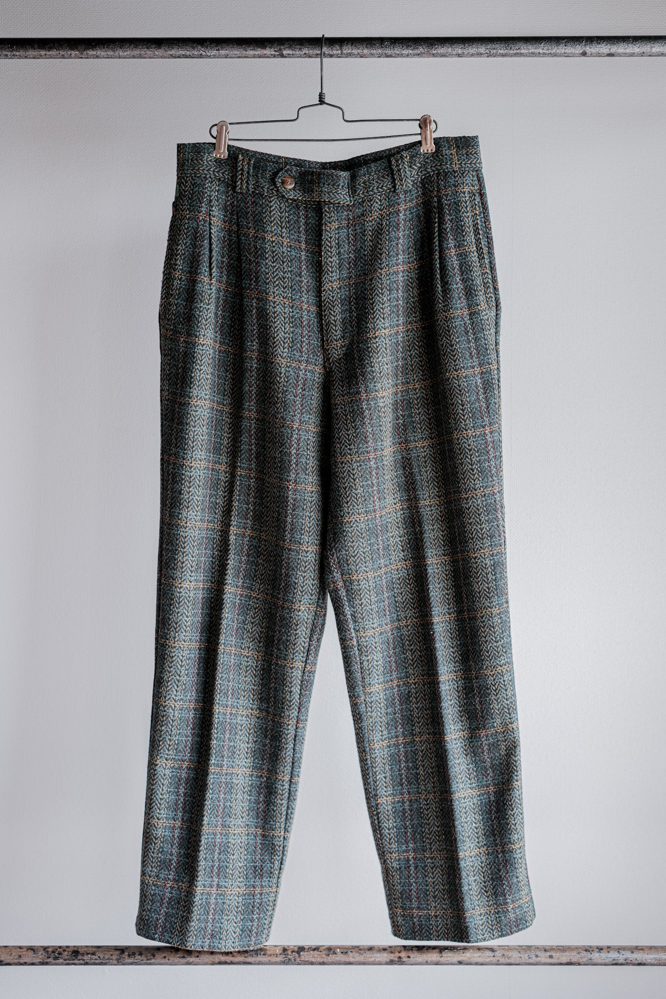 90's】Italian Vintage 2 Tuck Mixed Wool Trousers Size.50
