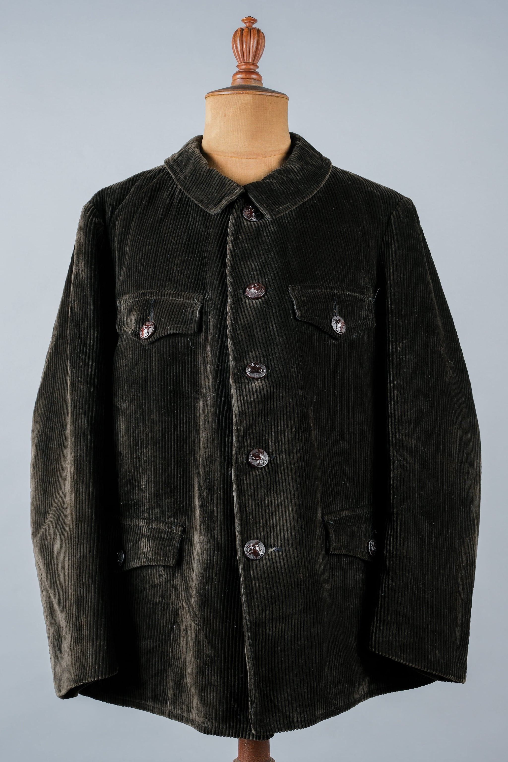 40's】French Vintage Dark Brown Corduroy Hunting Jacket Size.52 "Adol
