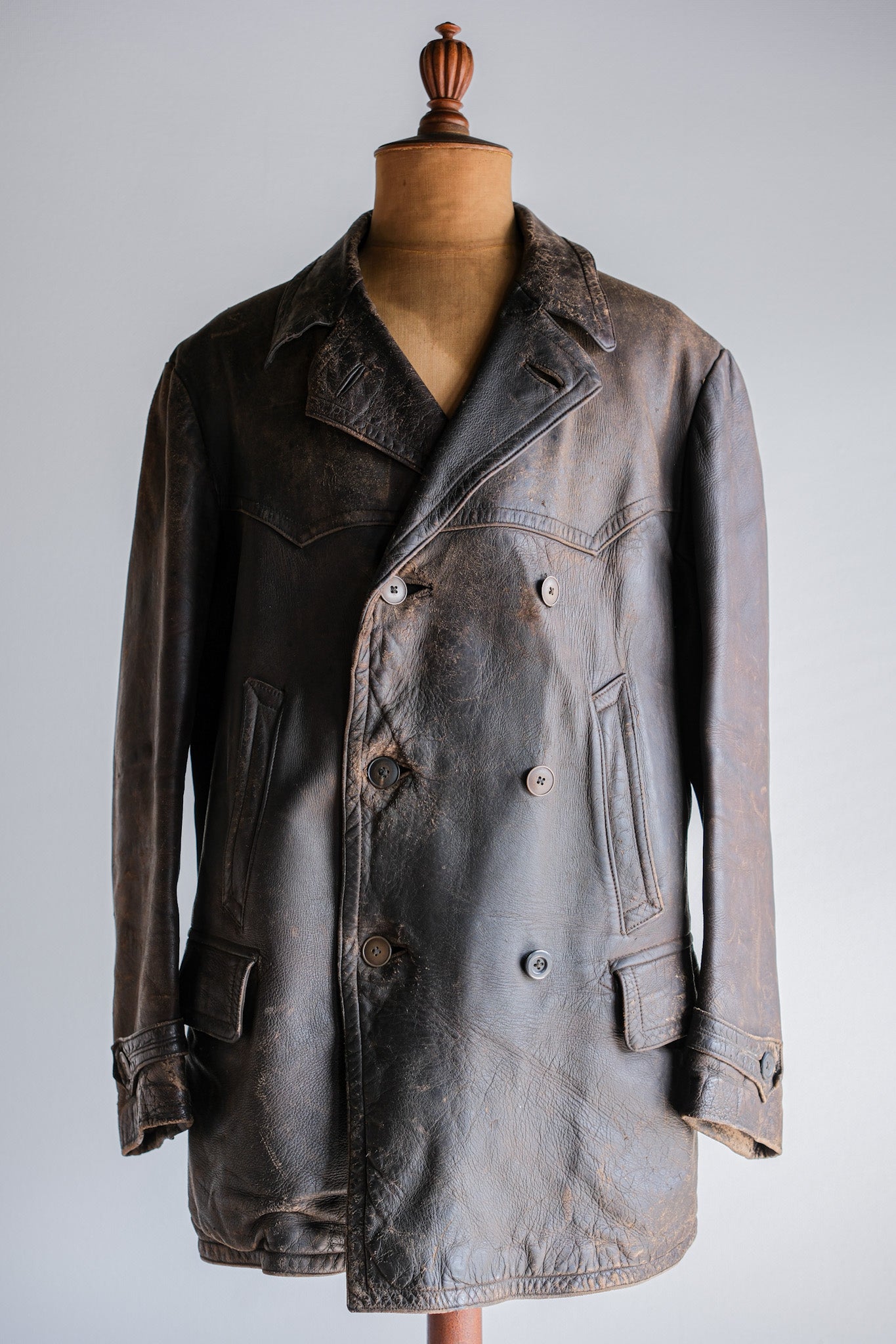 40's】WWⅡ German Hitler-Jugend Double Breasted Motorcycle Leather Jac