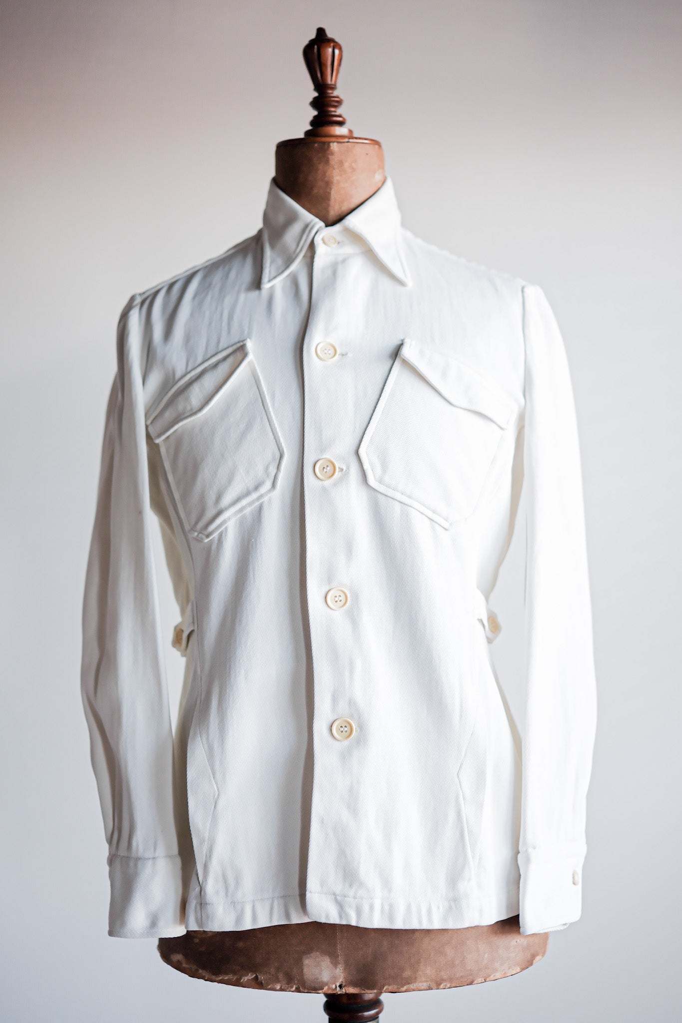 30's】French Vintage White Cotton Twill Colonial Jacket