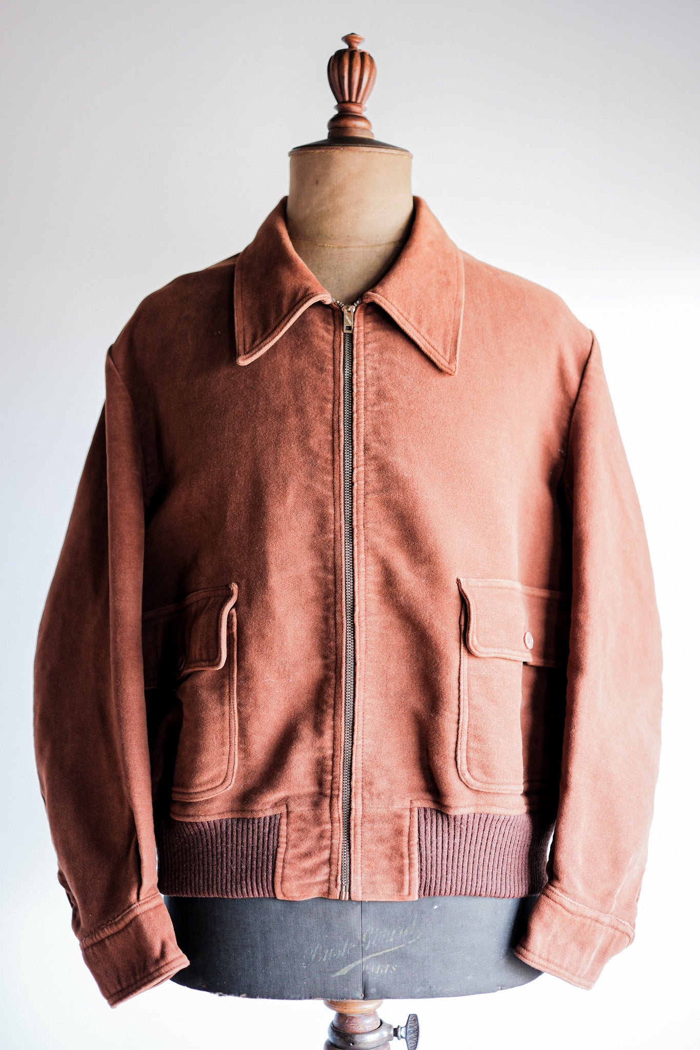 [~ 40's] French Vintage Brown Moleskin Cyclist Jacket
